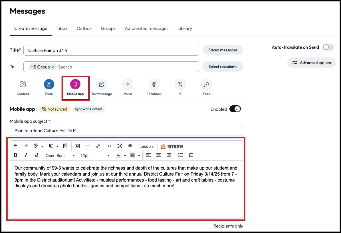 Create and send a message – Messages XR Enterprise