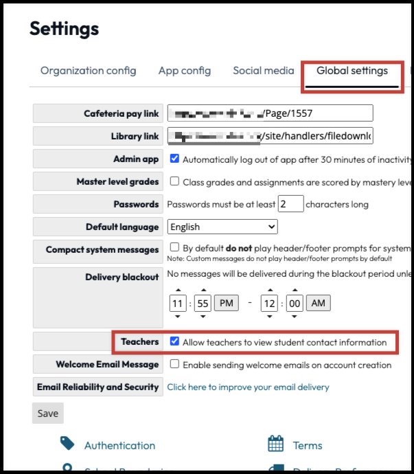 Grant teacher access to student contact information – Messages XR ...