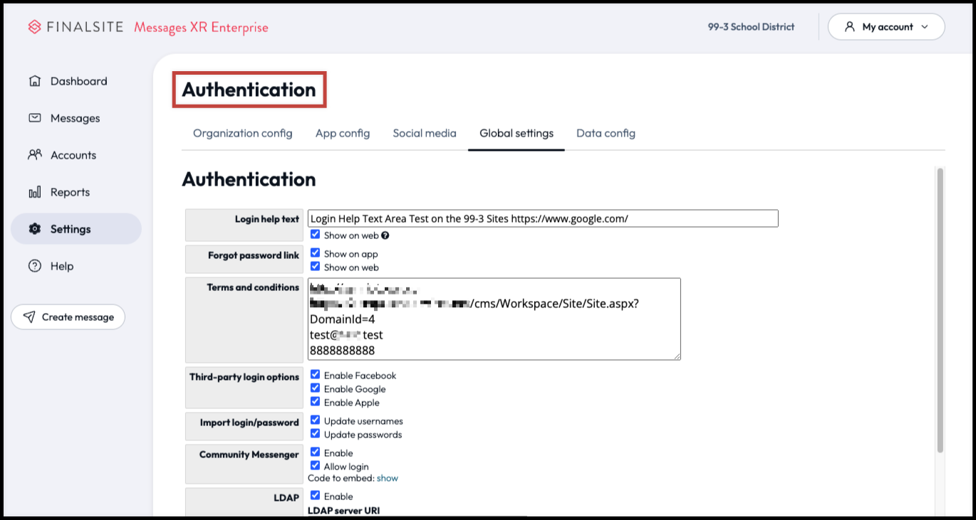 Enable and configure your authentication option(s) – Messages XR Enterprise