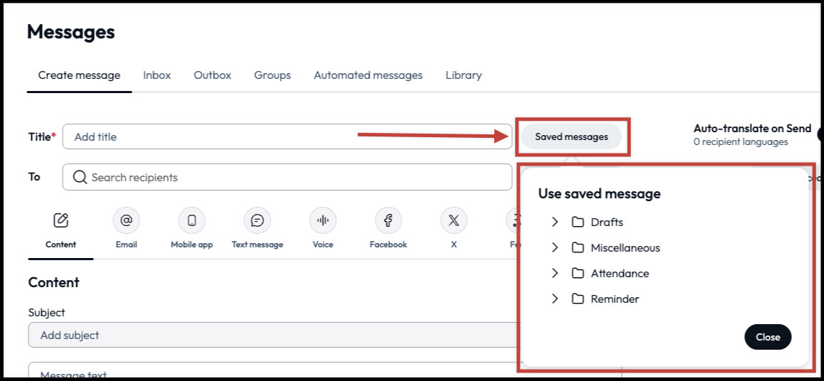Manage your messages in the Messages area – Messages XR Enterprise