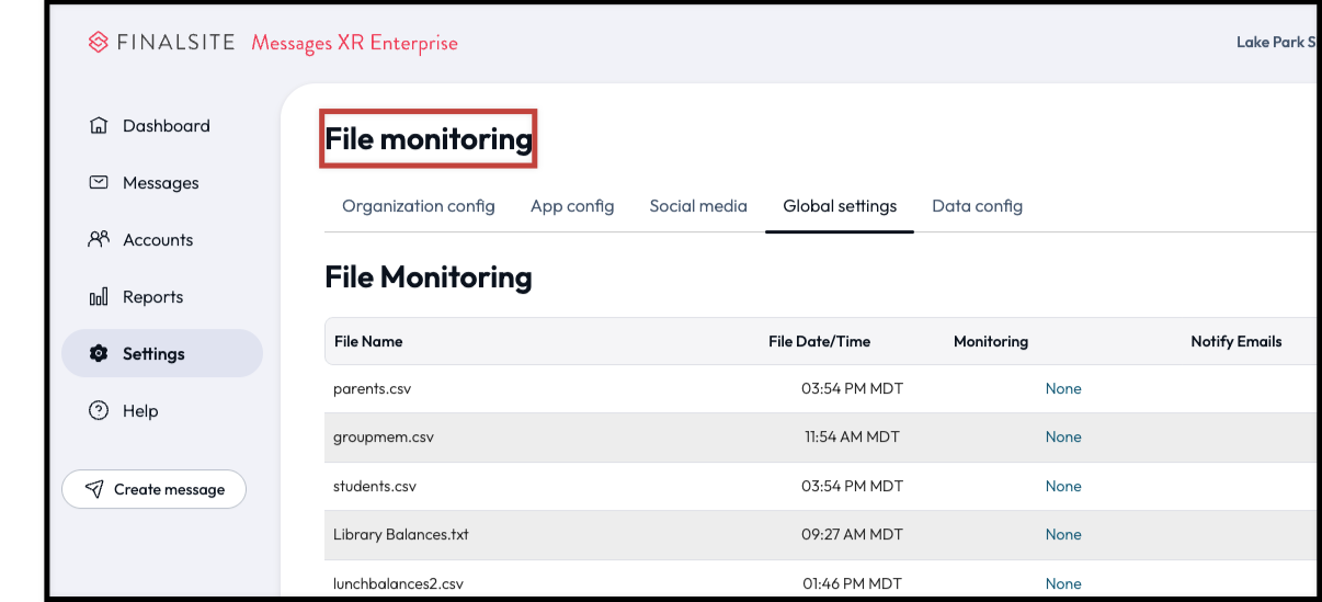 Manage your monitoring options – Messages XRE