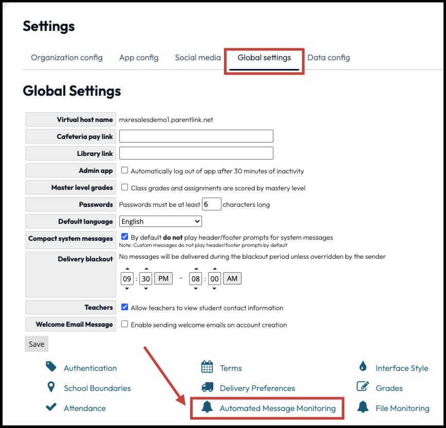 Manage your monitoring options – Messages XRE