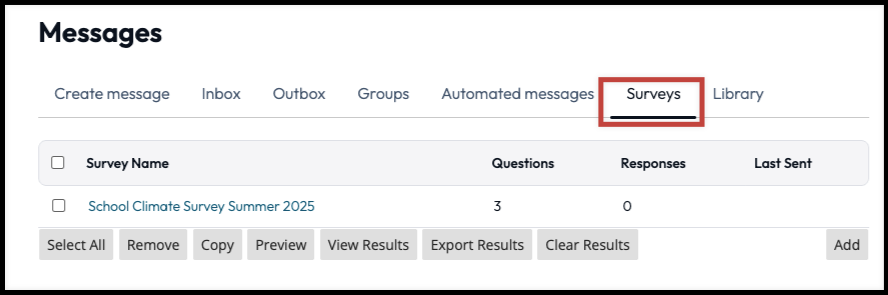 Create and send surveys – Messages XRE