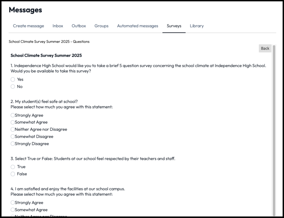 Create and send surveys – Messages XRE
