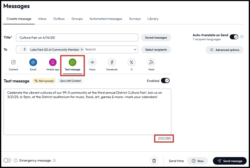 Create and send a message – Messages XR Enterprise