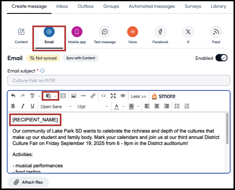Insert merge tags into messages – Messages XR Enterprise