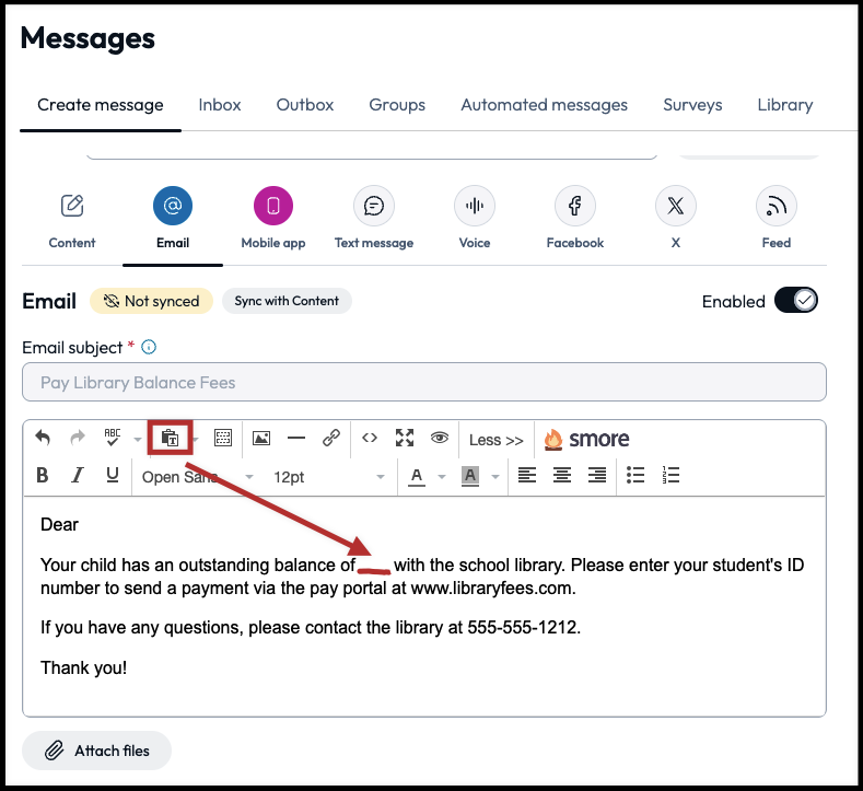 Insert merge tags into messages – Messages XR Enterprise