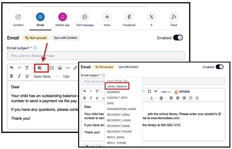 Insert merge tags into messages – Messages XR Enterprise