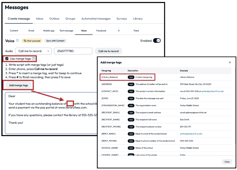 Insert merge tags into messages – Messages XR Enterprise