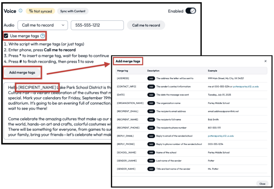 Insert merge tags into messages – Messages XR Enterprise