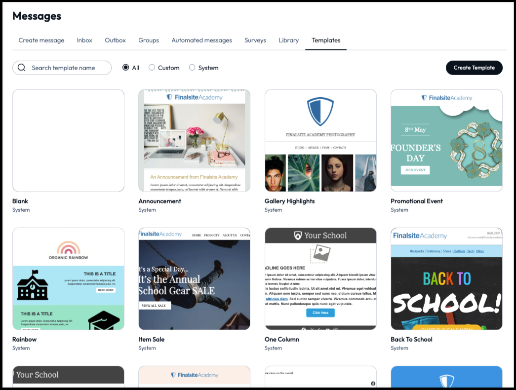 Set up a new message with a selected drag-and-drop template – Messages XR Enterprise