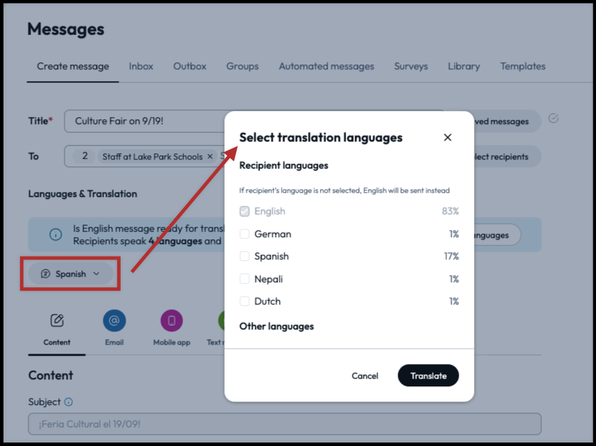 Translate your message into recipients' languages – Messages XR Enterprise